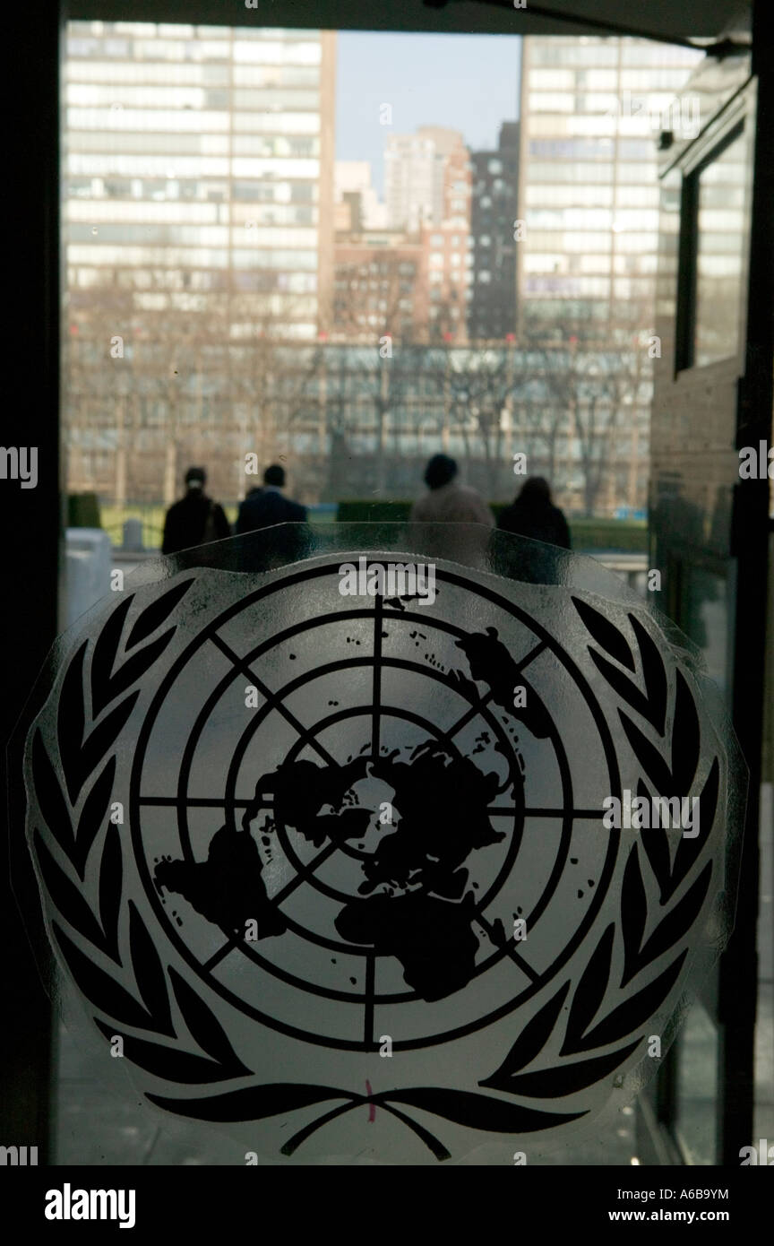 UN logo on door at UN in New York City USA Dec 2006 Stock Photo - Alamy