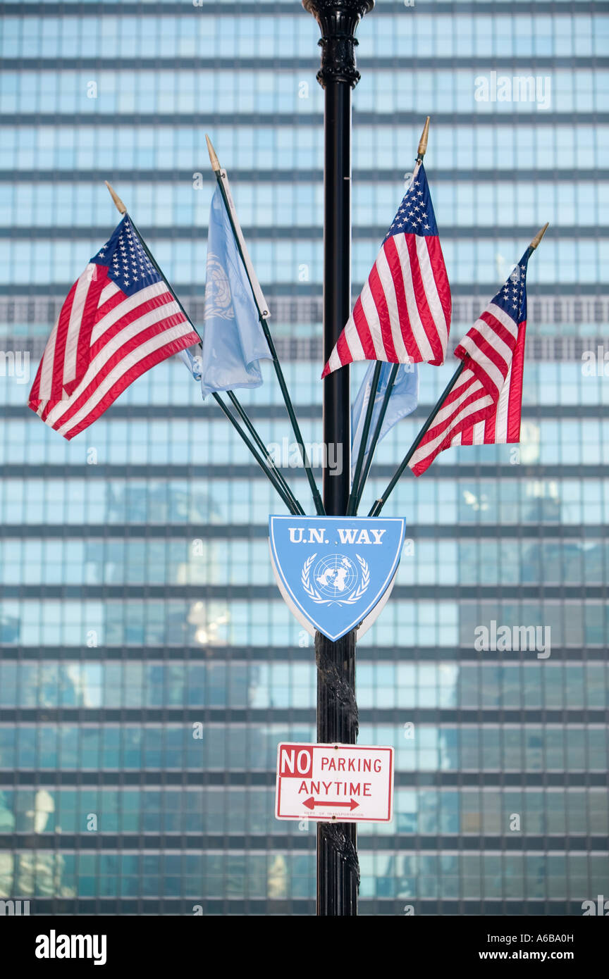 American flags in front of the UN headquarters in New York City USA Dec ...