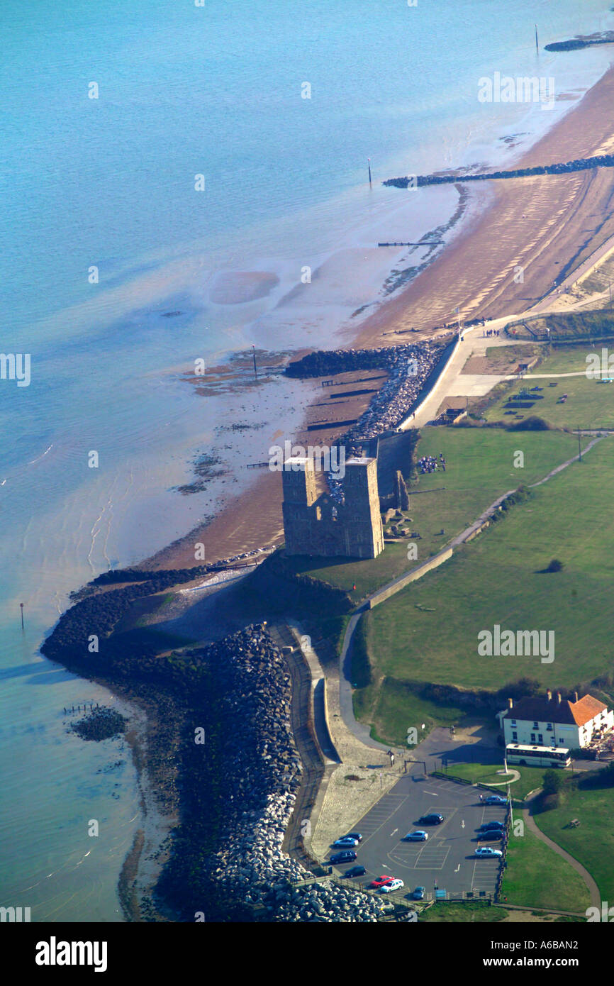 roman fort and norman castle reculver castle kent aerial view Stock ...