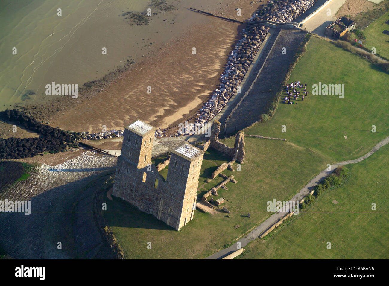 roman fort and norman castle reculver castle kent aerial view Stock ...