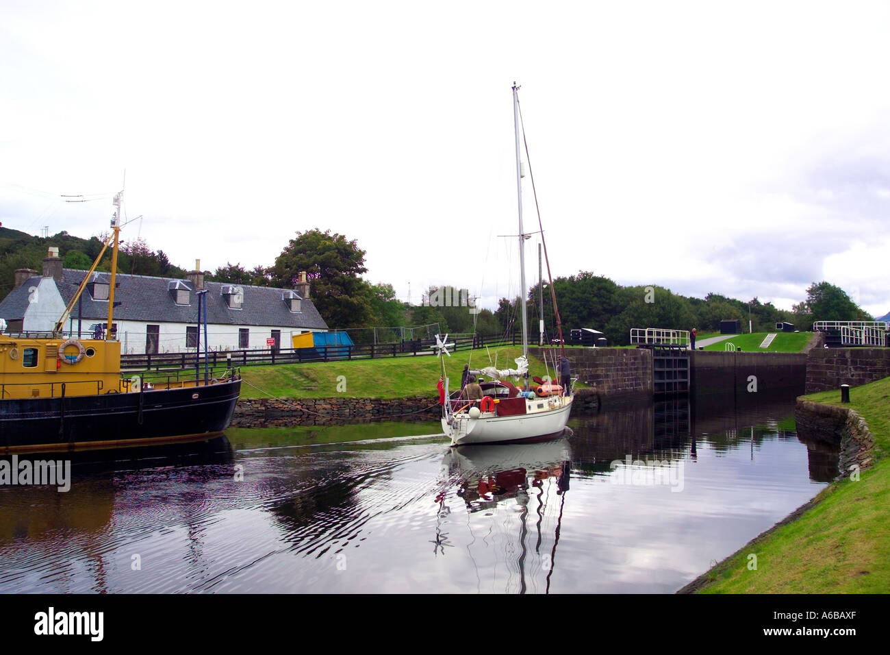 Caledonian canal Corpach station corpach basin canal lock yacht using ...