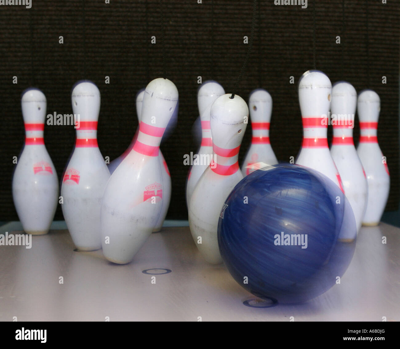 Falling Skittles in the Bowling Tunnel Stock Photo - Alamy