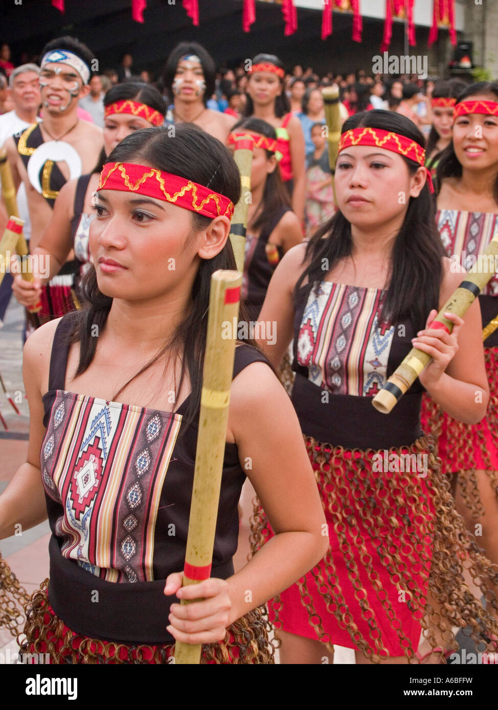 Filipinas in costume dancing at Sinulog Festival Cebu Philippines Stock ...
