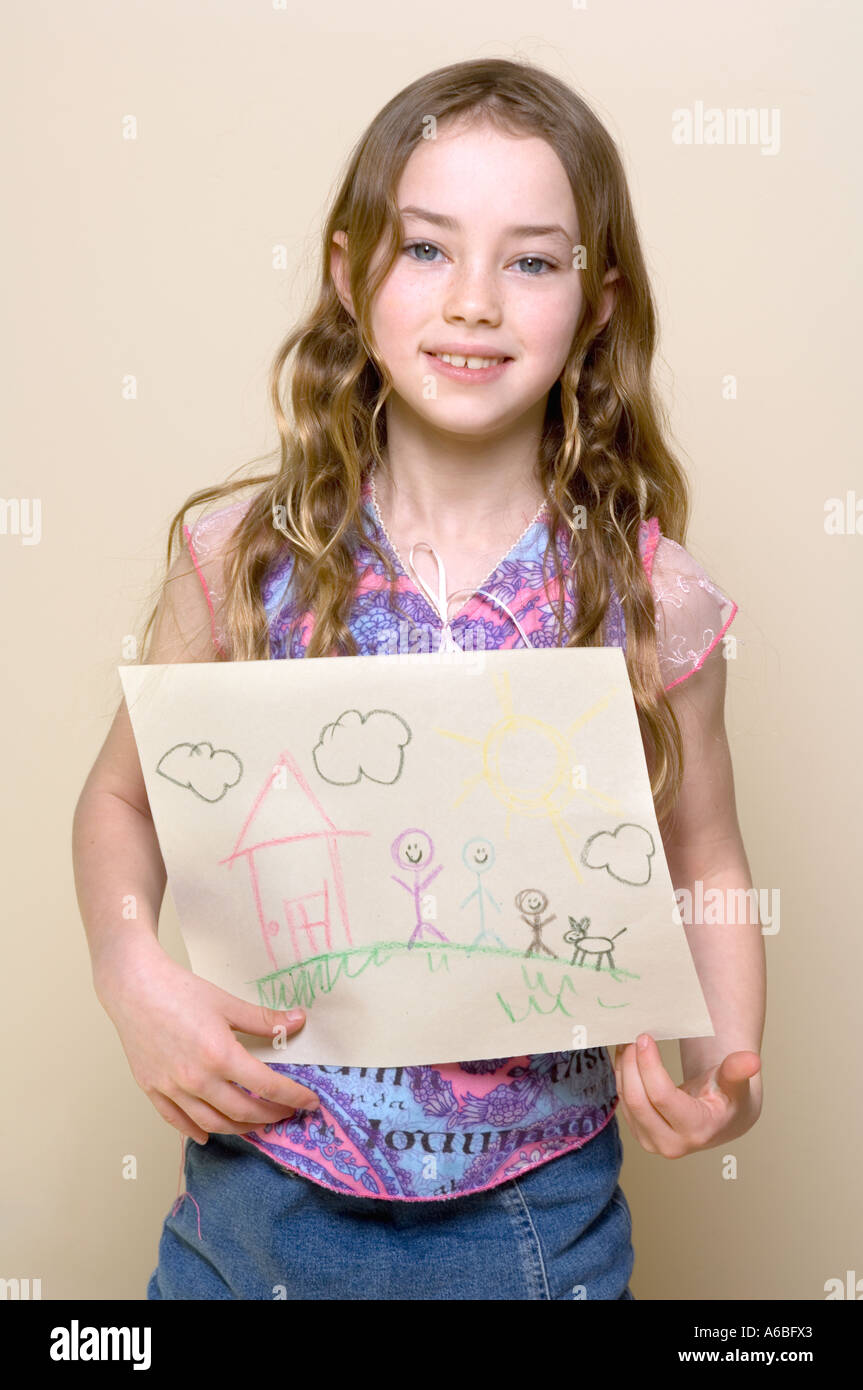 Portrait of Caucasian girl with drawing Stock Photo - Alamy