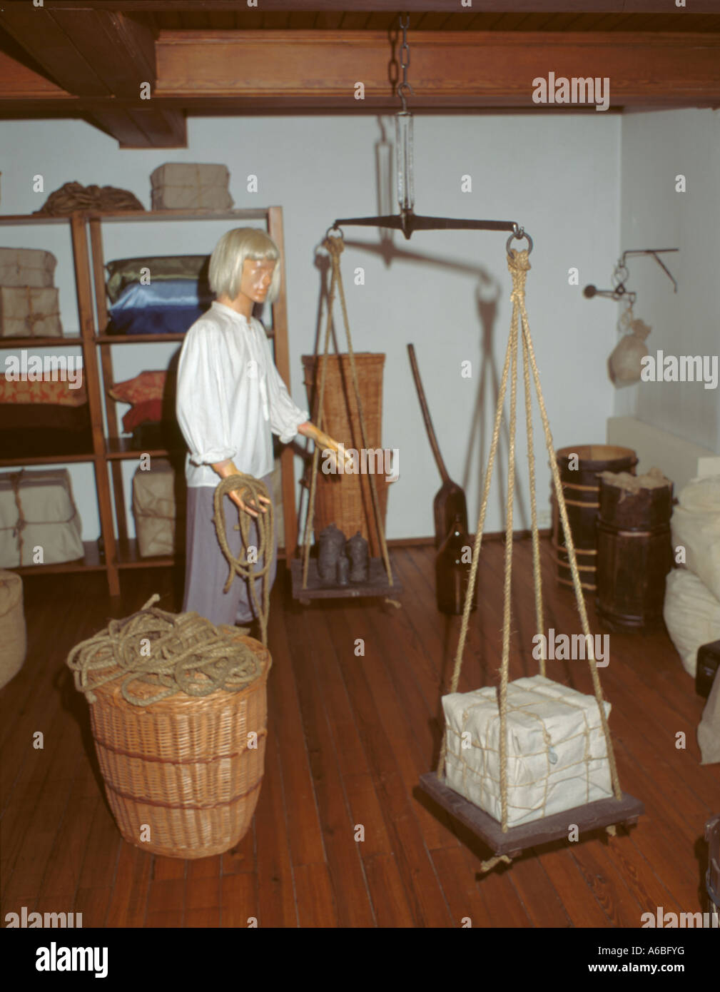 A simple beam type balance; with the article to be weighed on one side ...