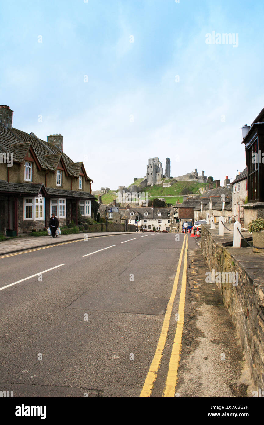Corfe village and castle, Dorset, England, UK Stock Photo - Alamy