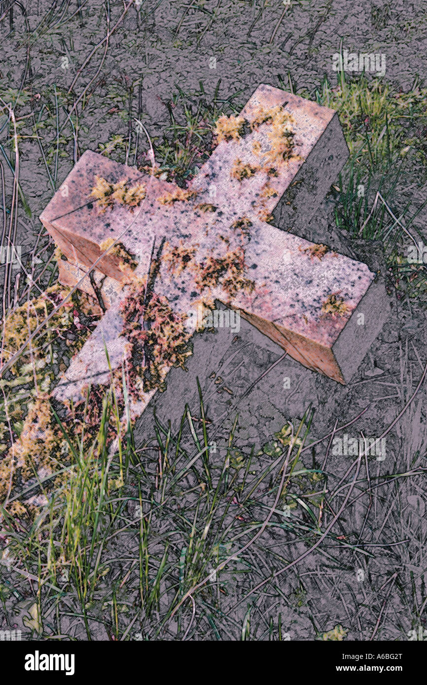 Surreal fallen gravestone Stock Photo - Alamy