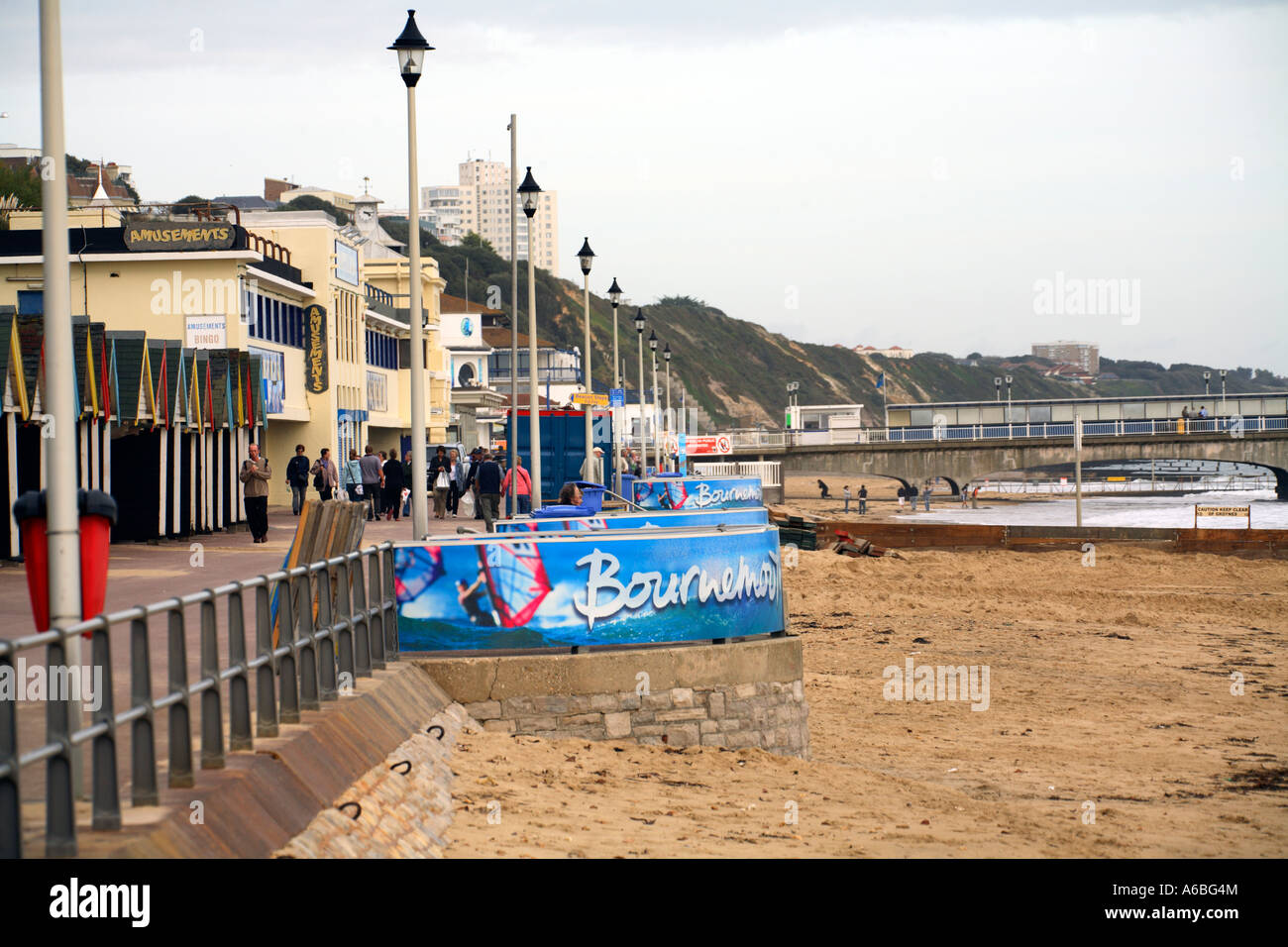 Bournemouth seafront on overcast day Stock Photo - Alamy