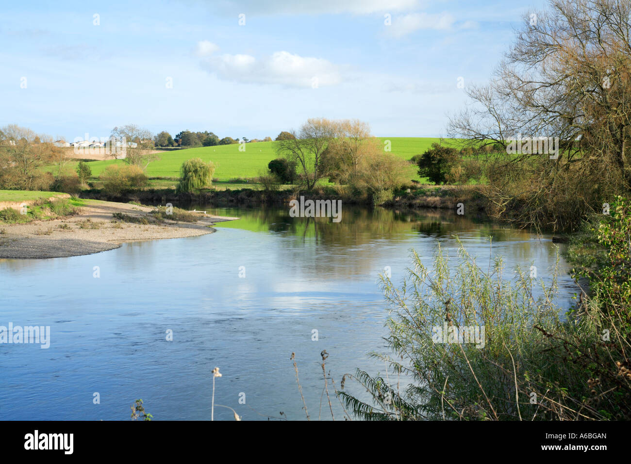 River Wye and Wye Valley in to the north of Ross on Wye on a bright and ...