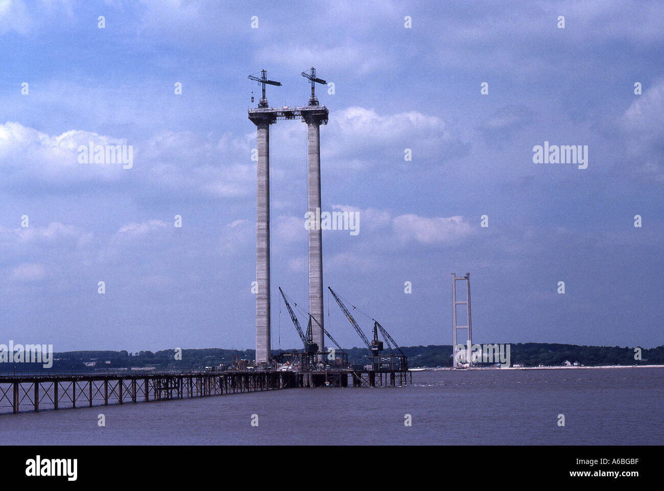 The south tower of the Humber Bridge during construction about 1970 ...