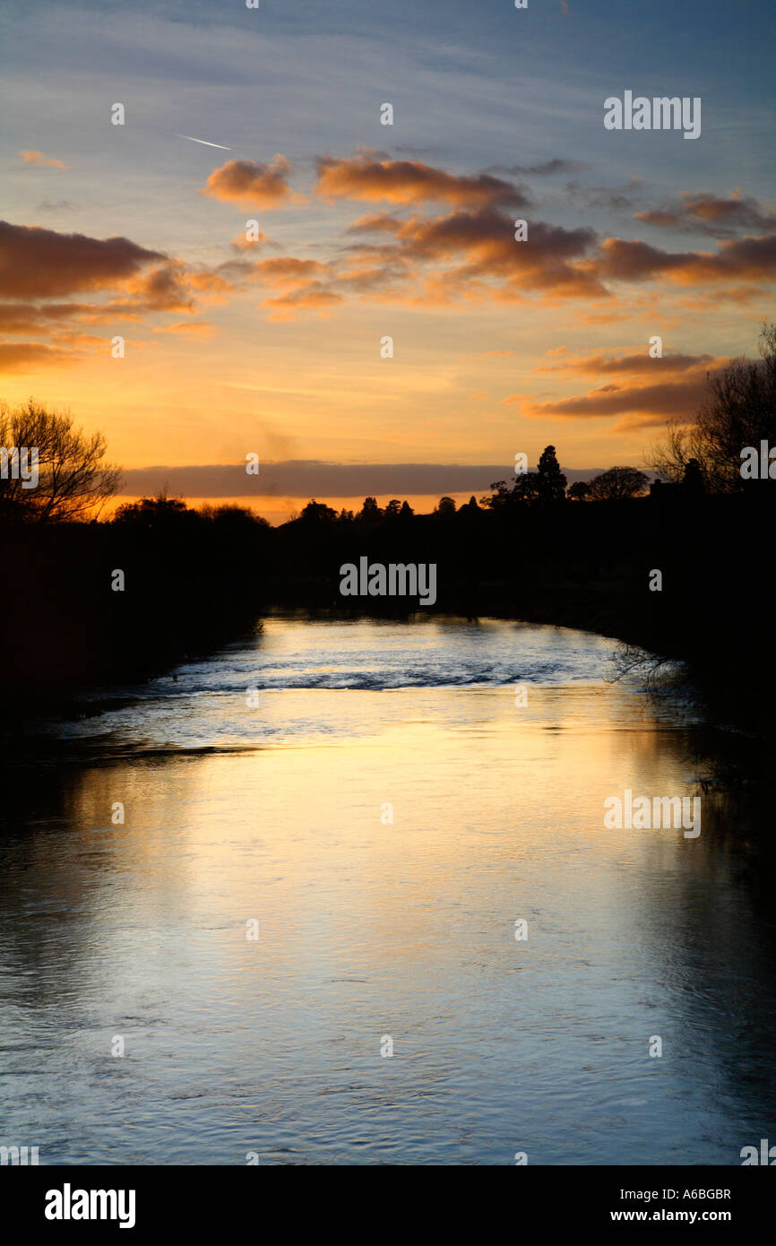 Sunset over the River Wye and Wye Valley taken from Foy footbridge ...