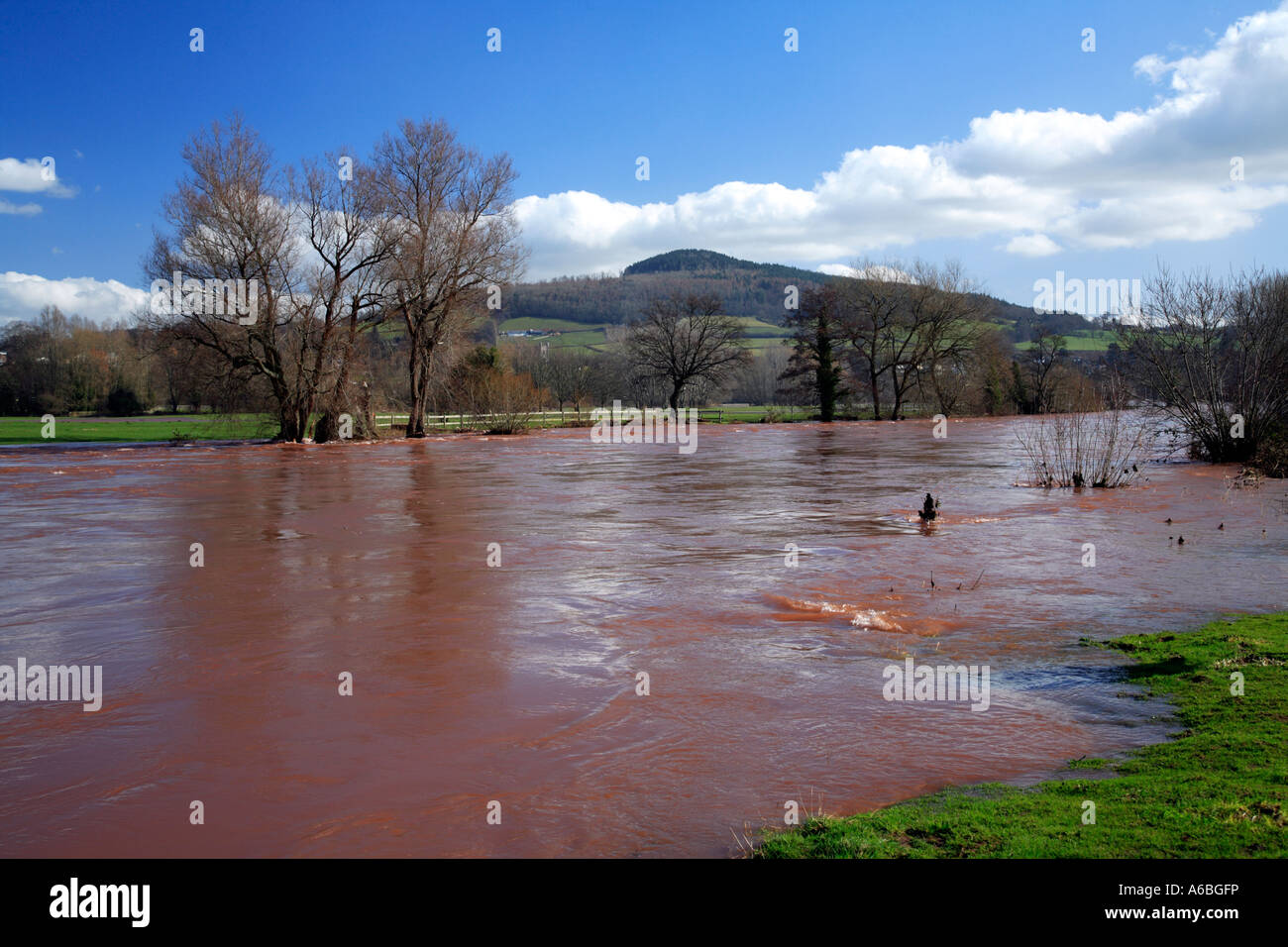 Flooded River Usk and Usk valley taken from the Usk road bridge in ...