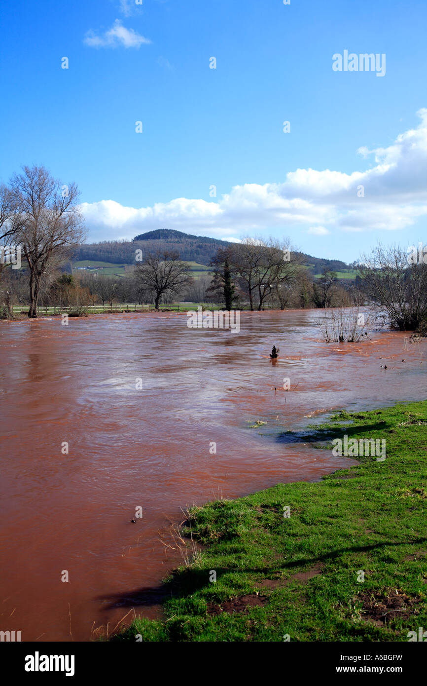 Flooded River Usk and Usk valley taken from the Usk road bridge in ...