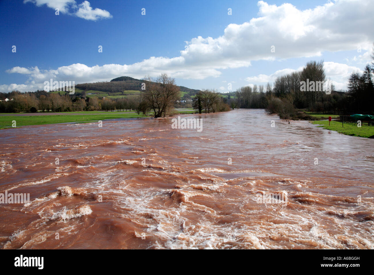Flooded River Usk and Usk valley taken from the Usk road bridge in ...