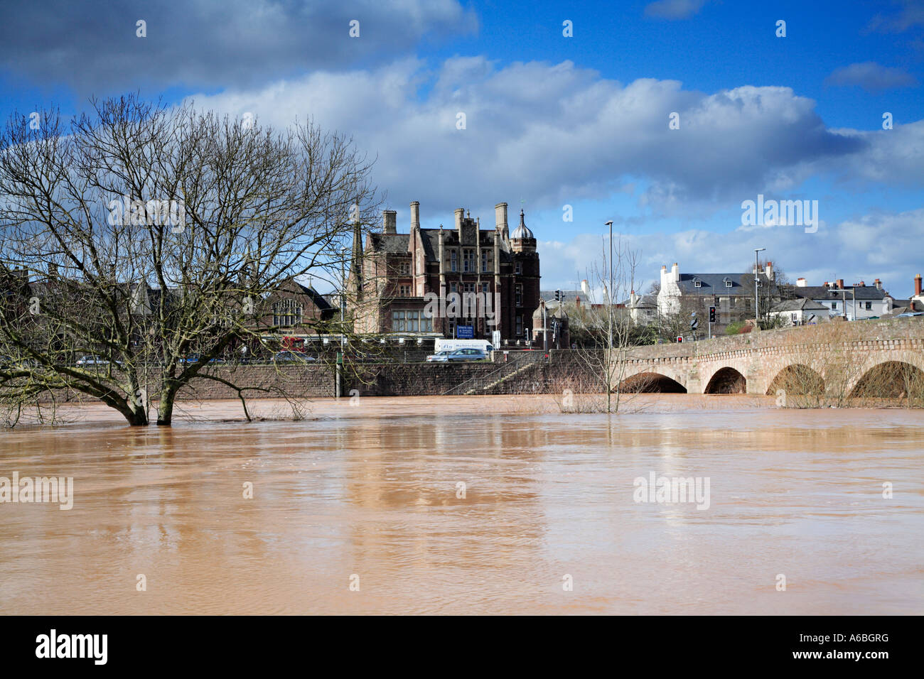 Flooded River Wye and Wye valley by Monmouth road bridge looking ...