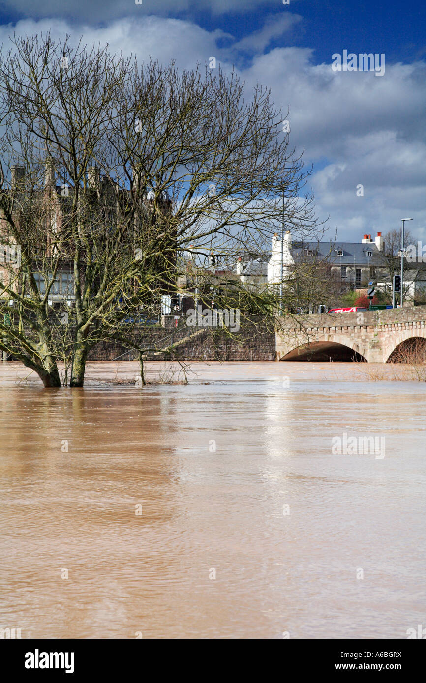 Flooded River Wye and Wye valley by Monmouth road bridge looking ...