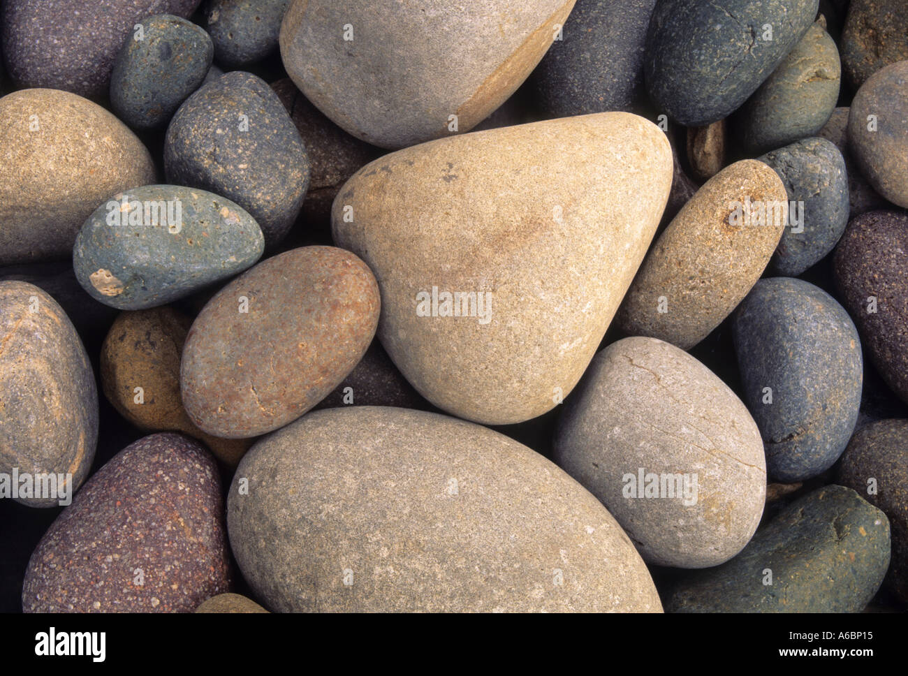 Water worn rocks cover the beach below the Sunset Cliffs in San Diego ...