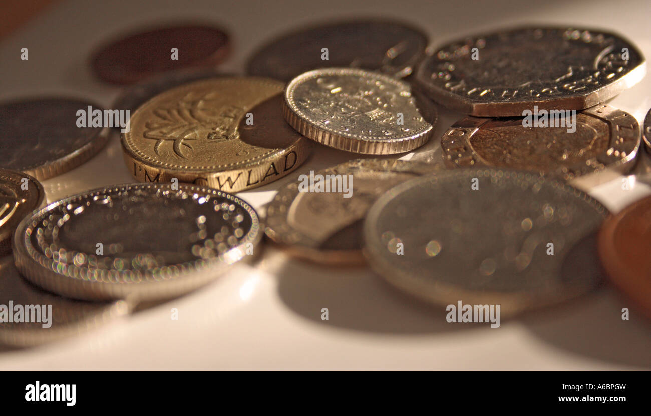 CHANGE. A shot of assorted, contemporary English coins, using wide ...