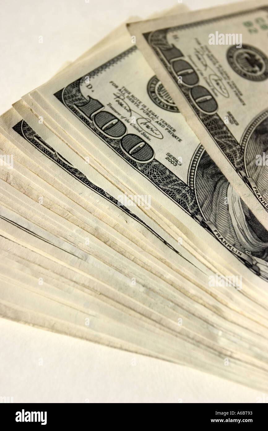 aligned 5000 dollars in cash in One hundred american currency Stock ...