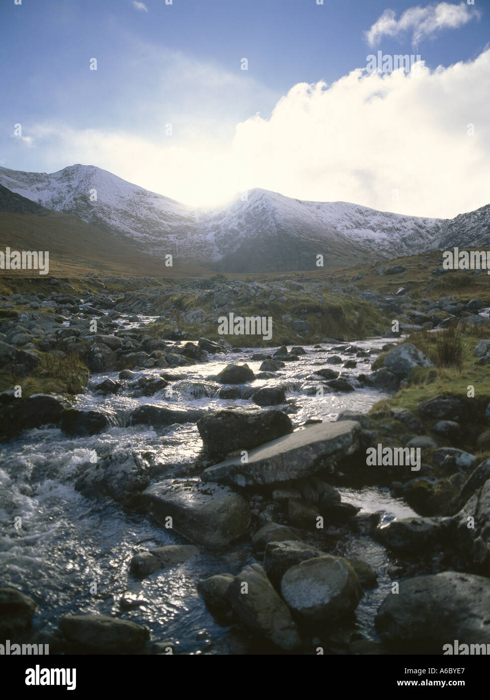 fresh mountain stream rolling down from irelands highest mountain ...