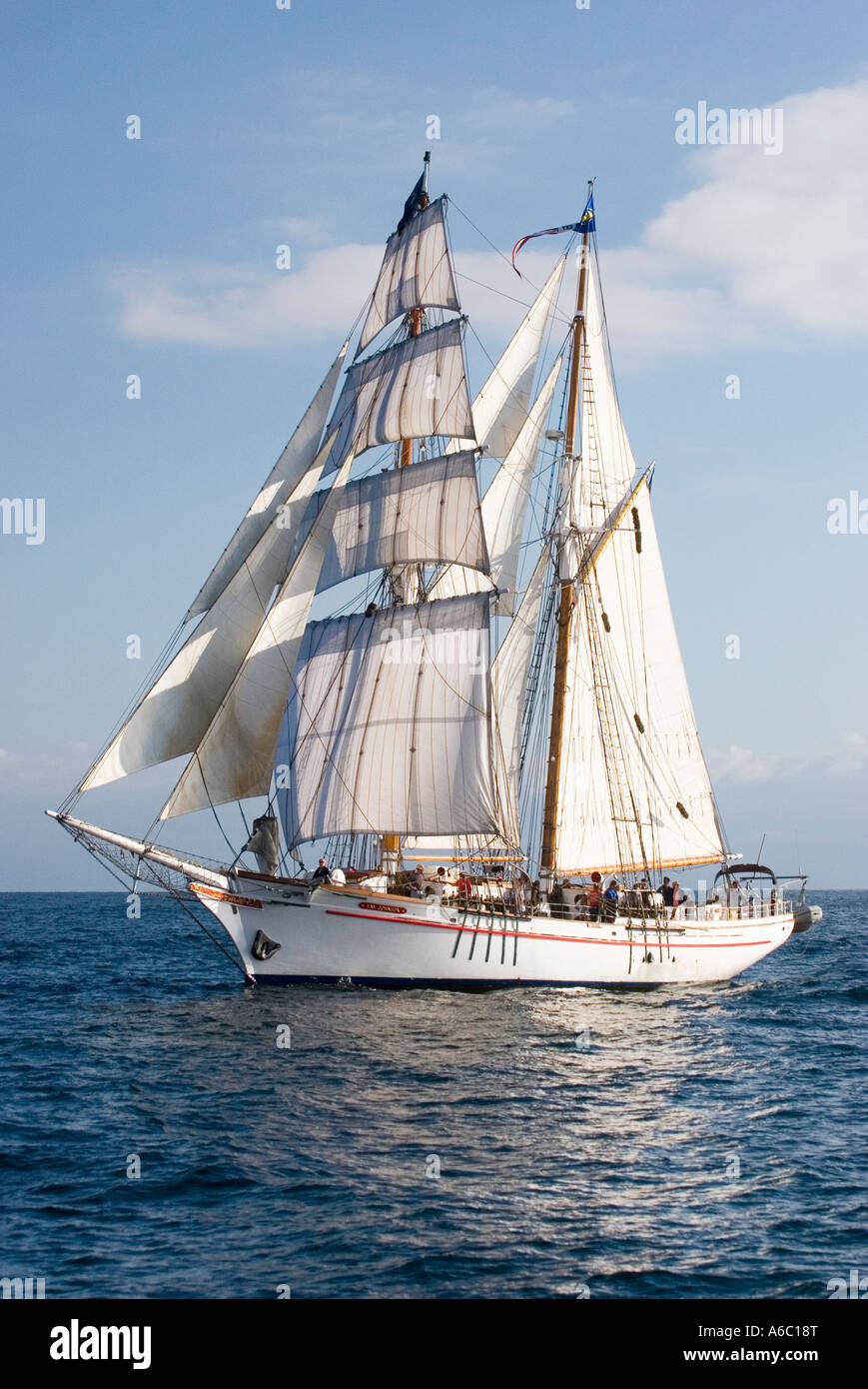 The American tall ship Exy Johnson is seen under full sail and a fair ...