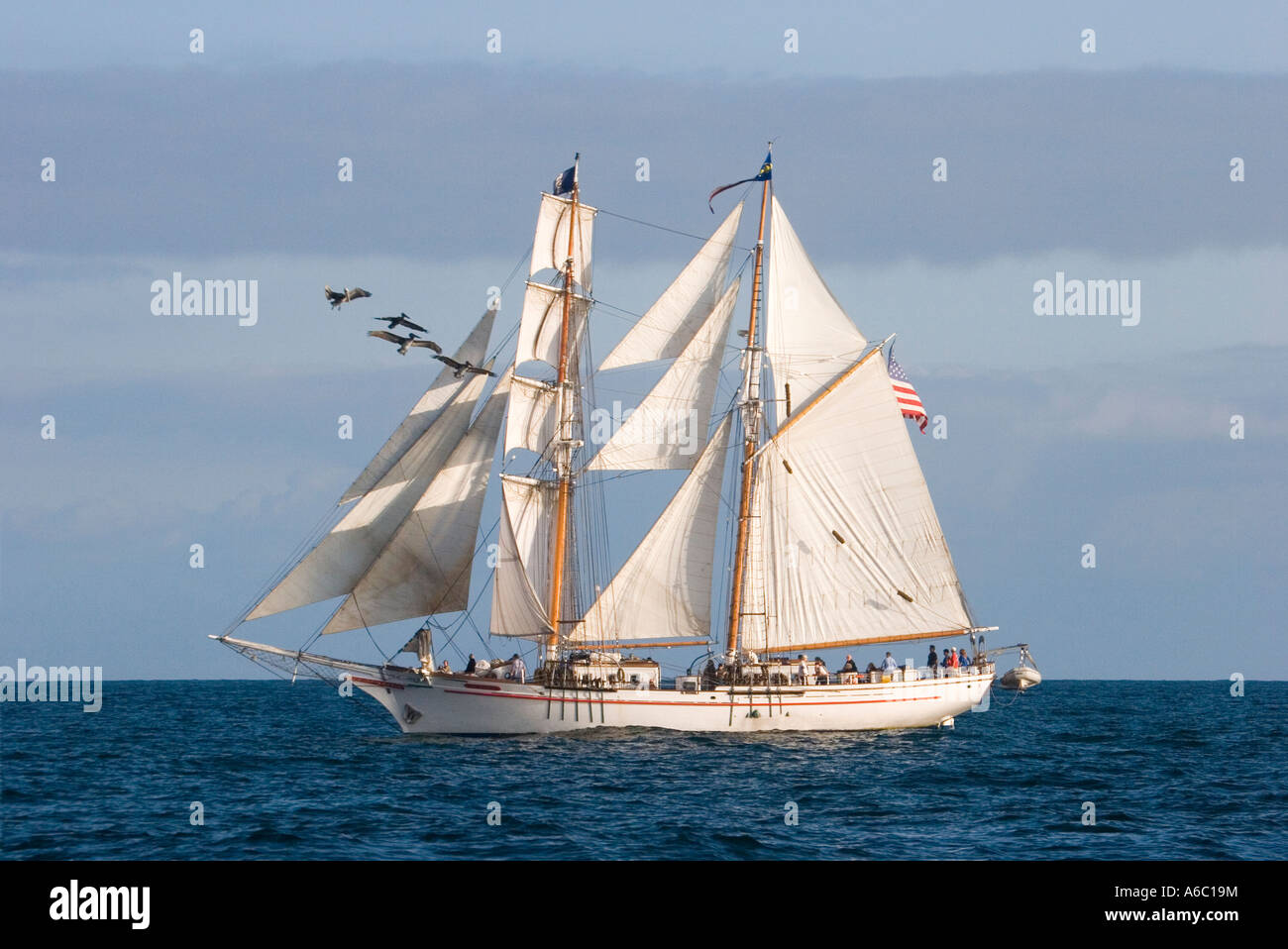 The American tall ship Exy Johnson is seen under full sail and a fair ...