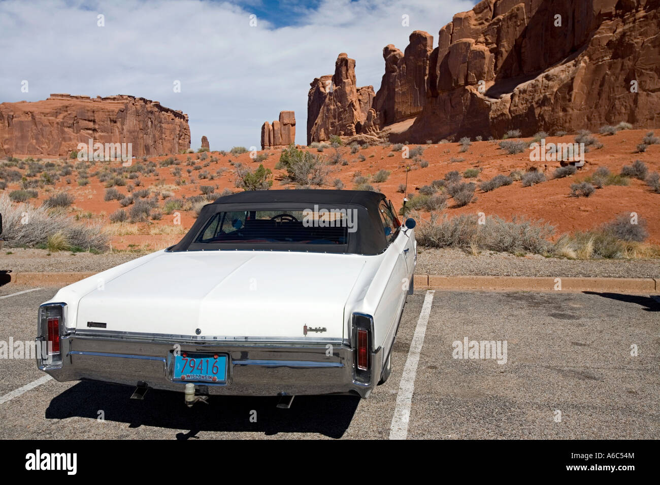 Vintage car in Arches National Park in Utah Stock Photo - Alamy