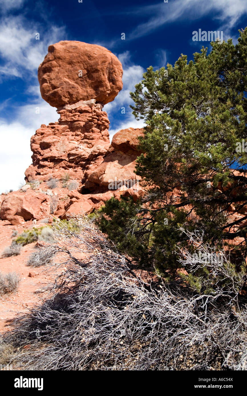 Rock formation known as Balanced Rock in Arches National Park in Utah ...