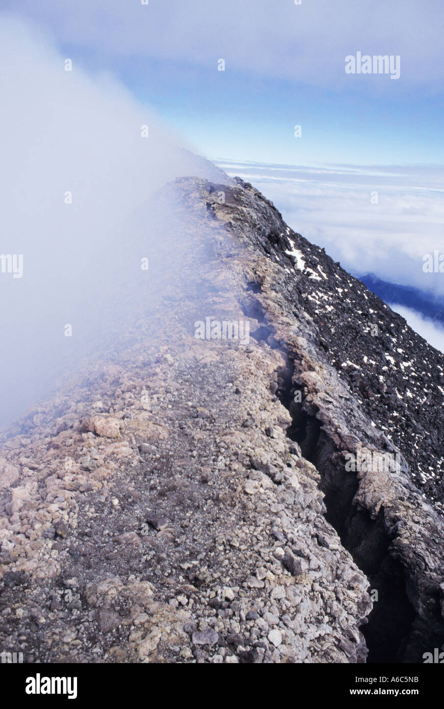 Fissure showing gas escaping on the summit of Volcano Villarrica Chili ...