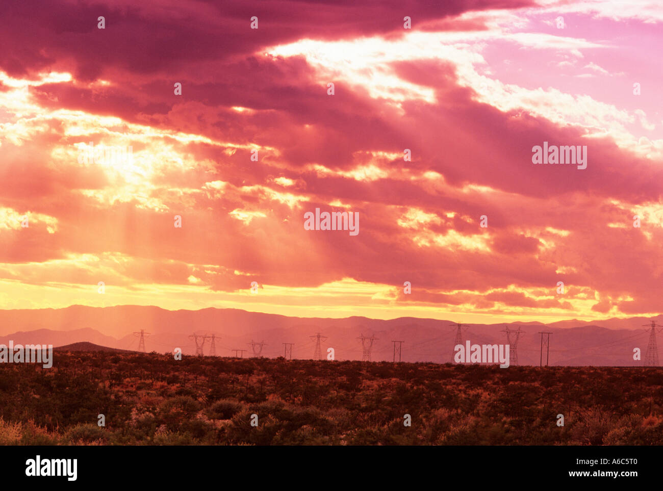 Sun rays and power lines Stock Photo - Alamy