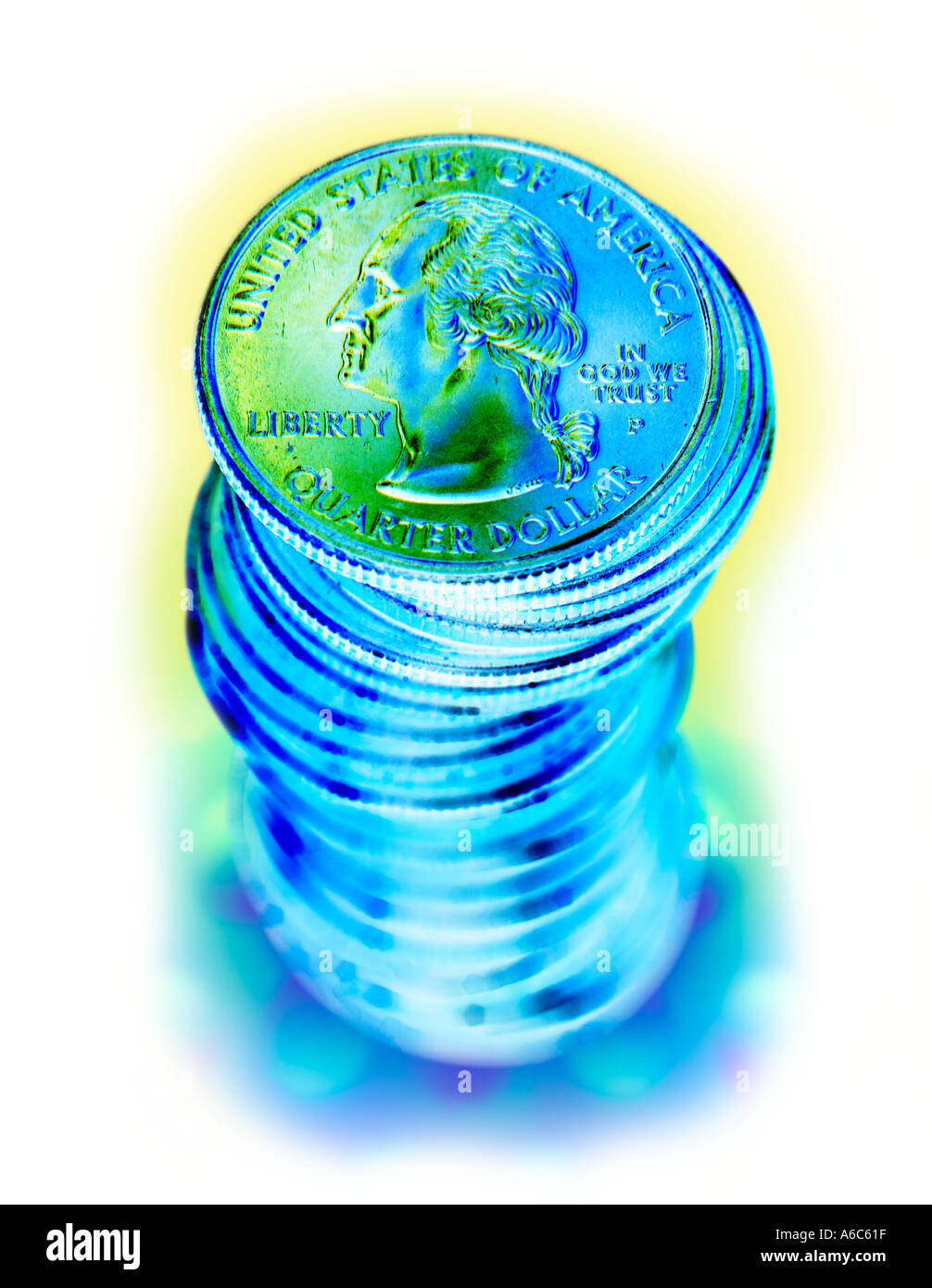 A Stack Of Blue US Quarters Stock Photo - Alamy