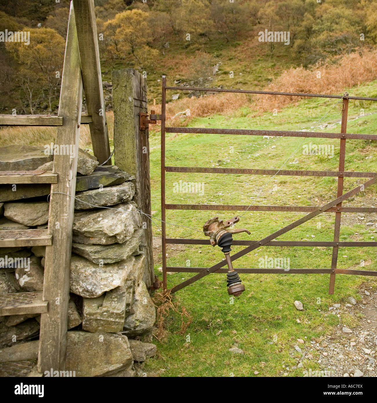 Old Landrover part used as a weight in an automatic gate closing ...