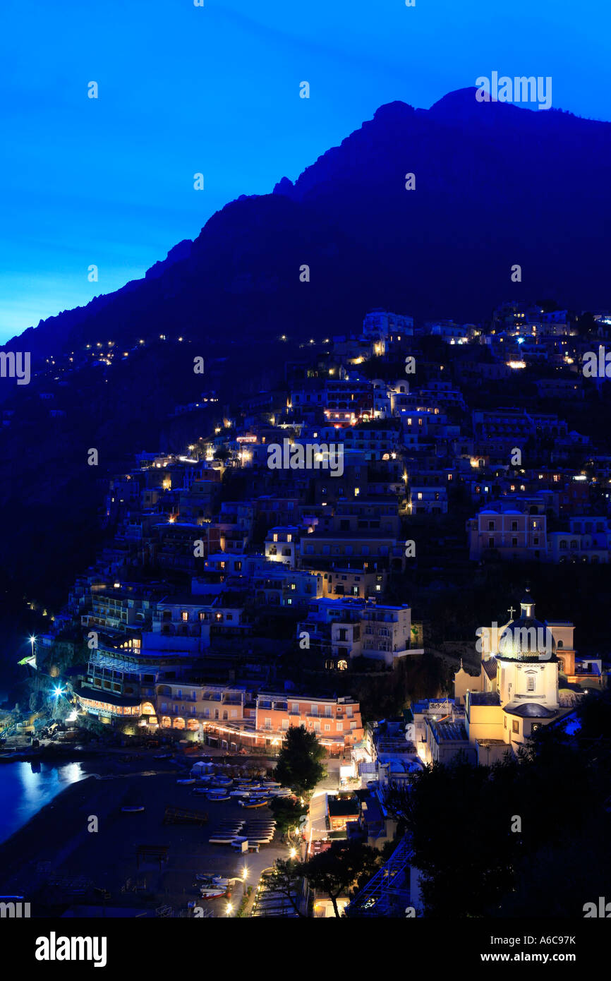 Early evening shot of Positano on the Amalfi coast in Italy Stock Photo ...