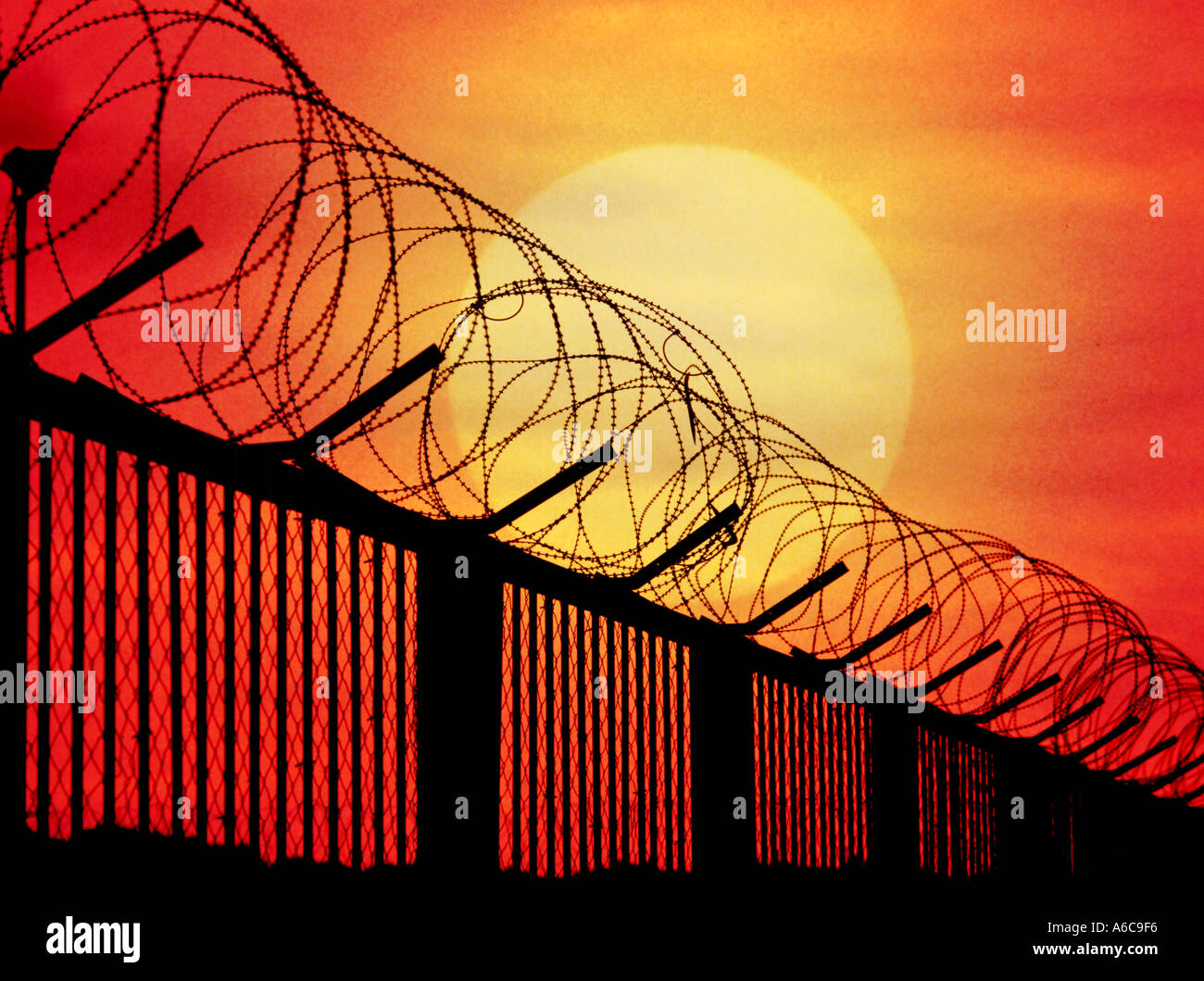 fence fence post spike barb barrier Stock Photo - Alamy