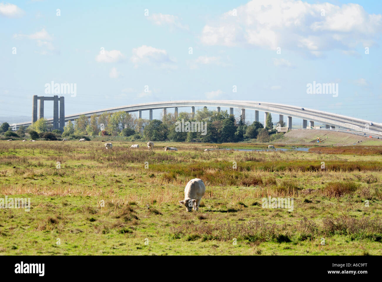 New Sheppey Crossing bridge besides old Kingsferry bridge linking the ...