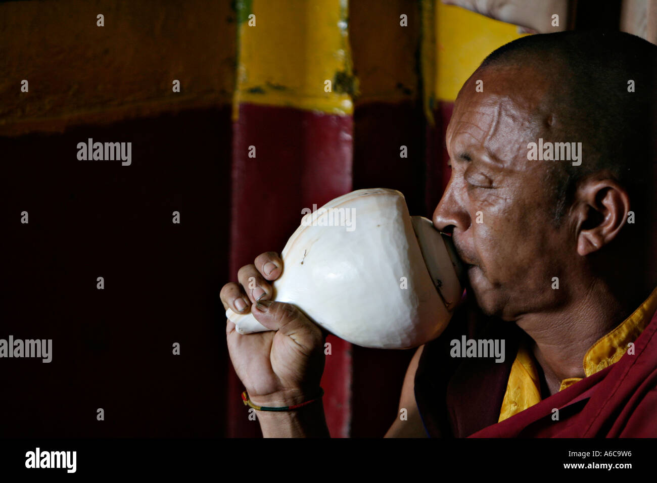 Himalayas monk with horn hi-res stock photography and images - Alamy