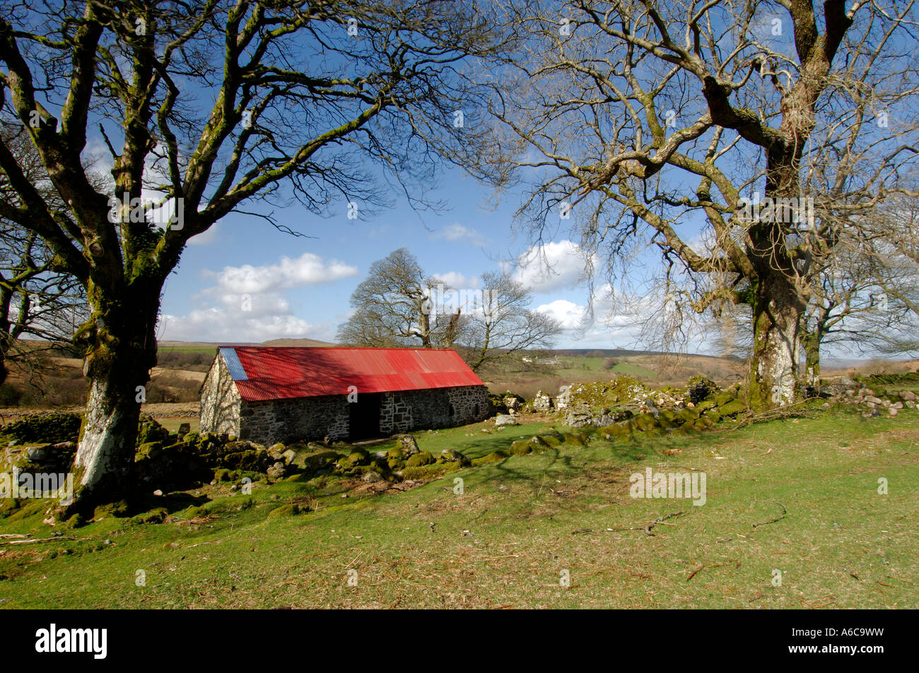 Red roofed stone barn on Dartmoor Stock Photo - Alamy