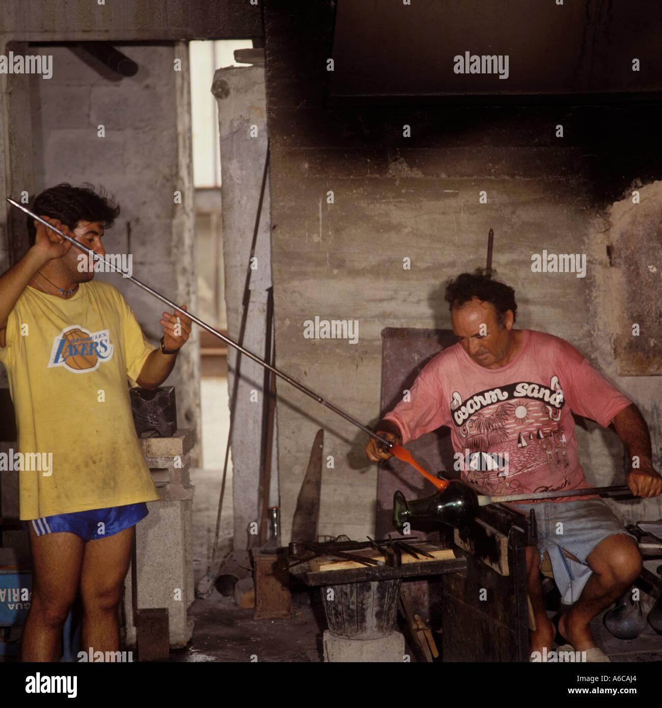 Hand glass manufacture at the famous Lafiore glass works at S Esglaieta ...