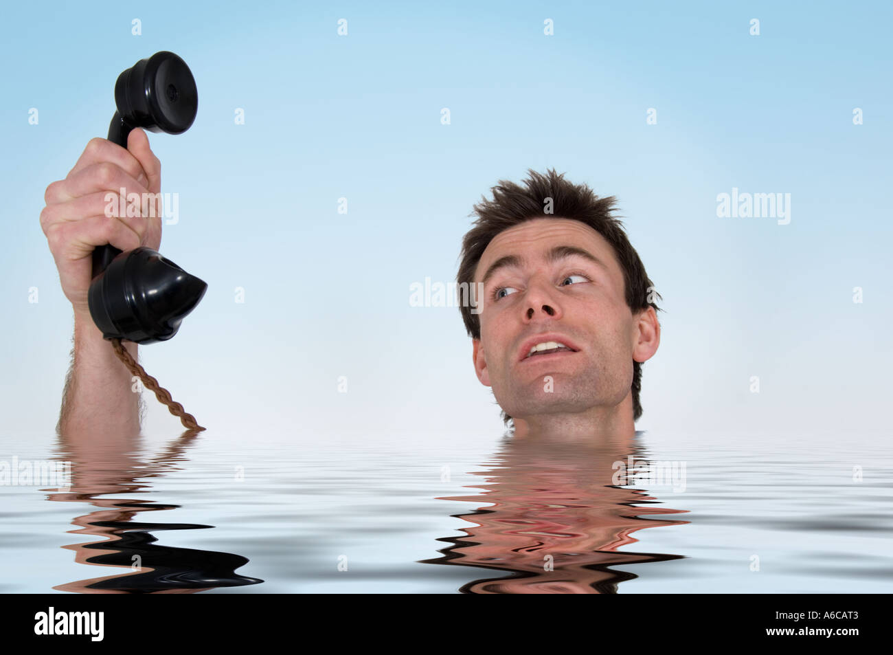 Man Drowning Holding A Telephone Keeping Your Head Above Water Up To