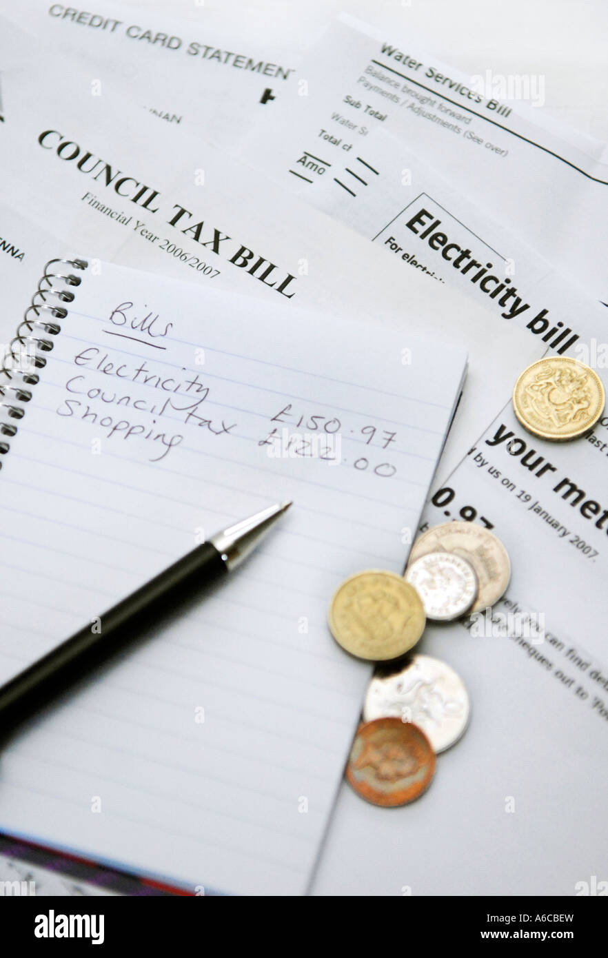 A List Of Household Bills And Money Stock Photo Alamy A List Of Household Bills And Money Stock Photo Alamy