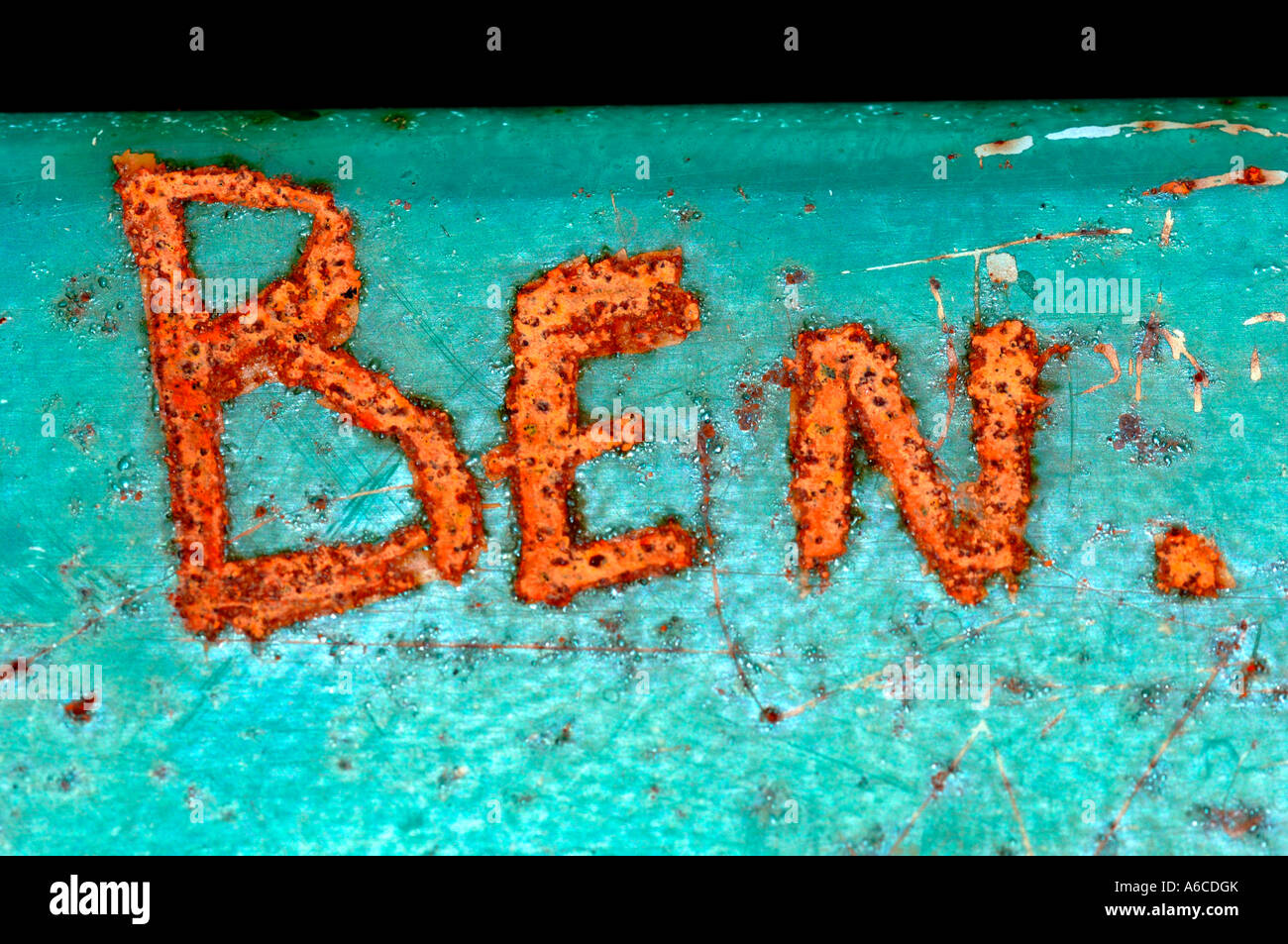 The Name Ben Scratched Into A Metal Table Stock Photo - Alamy