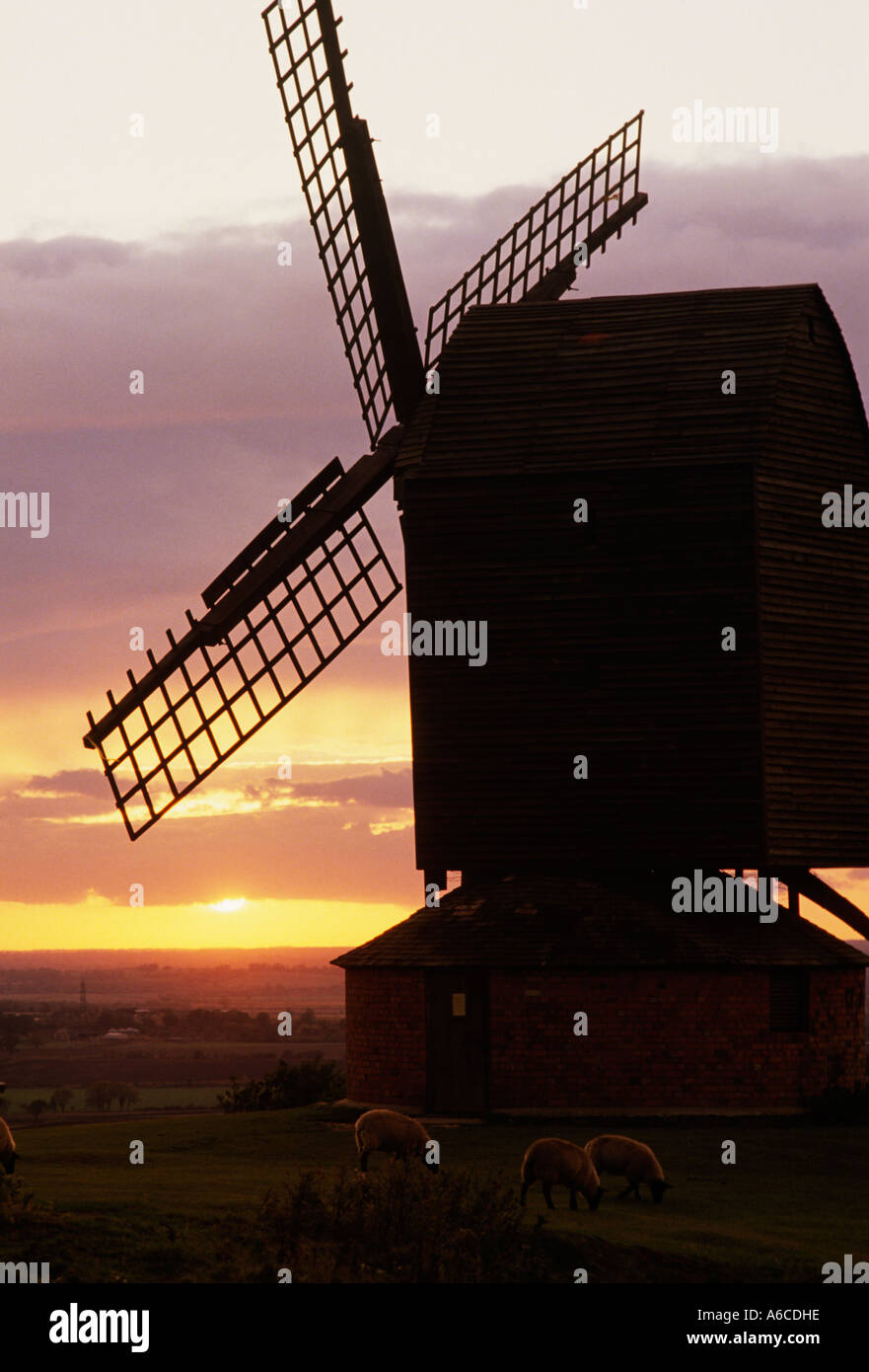 Windmill at sunset on Brill Hill Buckinghamshire Traditional industrial ...