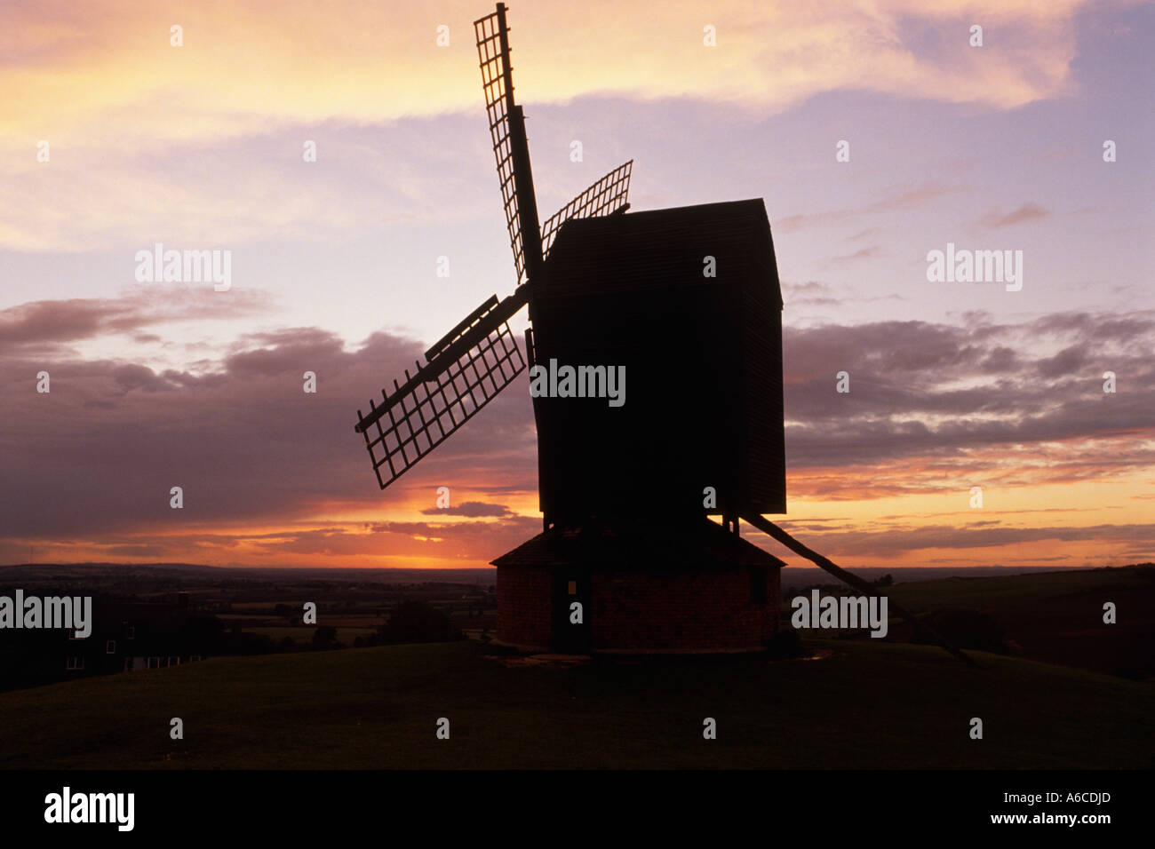 Windmill at sunset on Brill Hill Buckinghamshire Traditional industrial ...