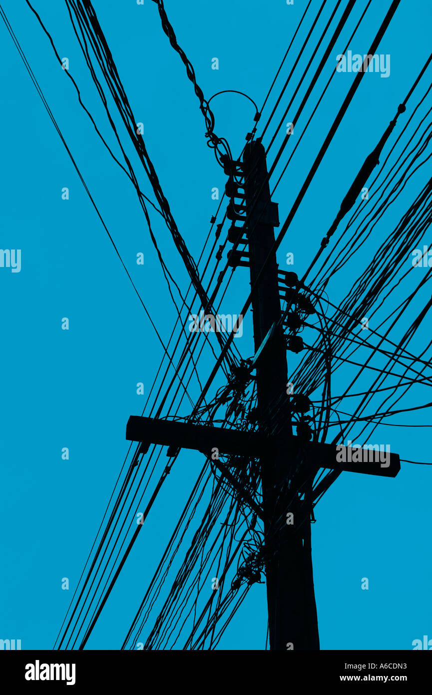Powerlines and pole Stock Photo - Alamy