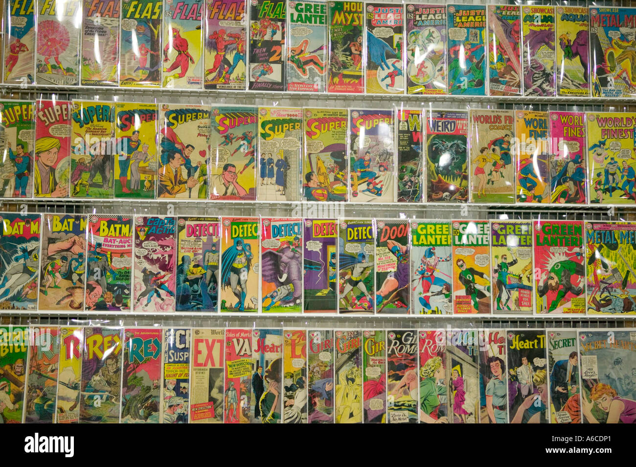 Comics on sale on a rack at the Comic Con comics convention in New York ...