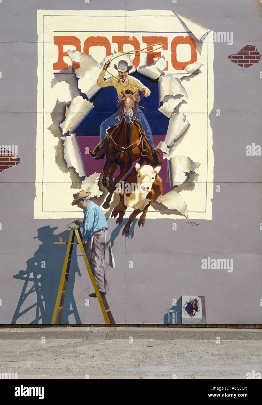 Rodeo Mural by N Myrah in downtown Toppenish Washington Stock Photo - Alamy