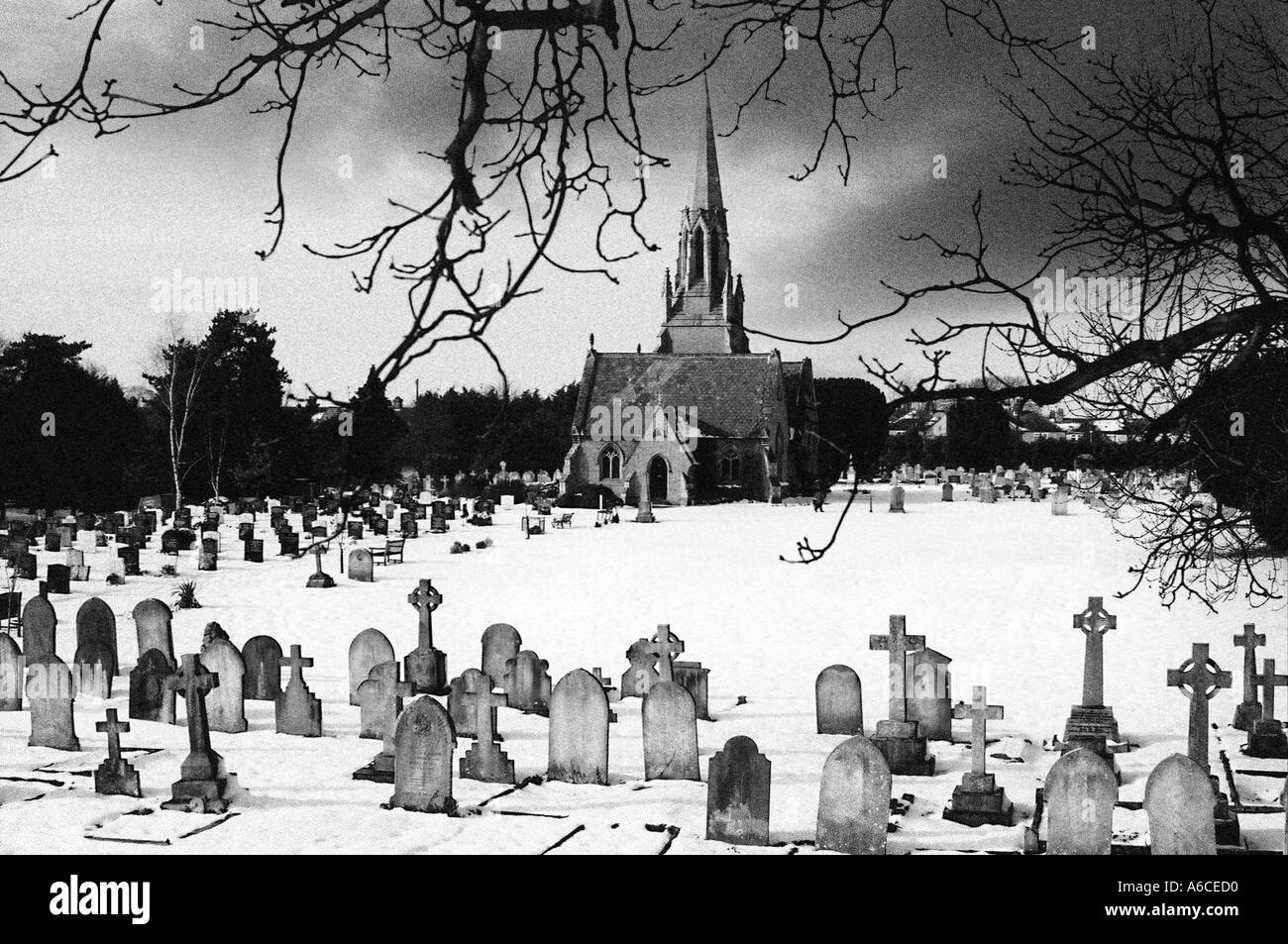 spooky looking church and graveyard Stock Photo - Alamy