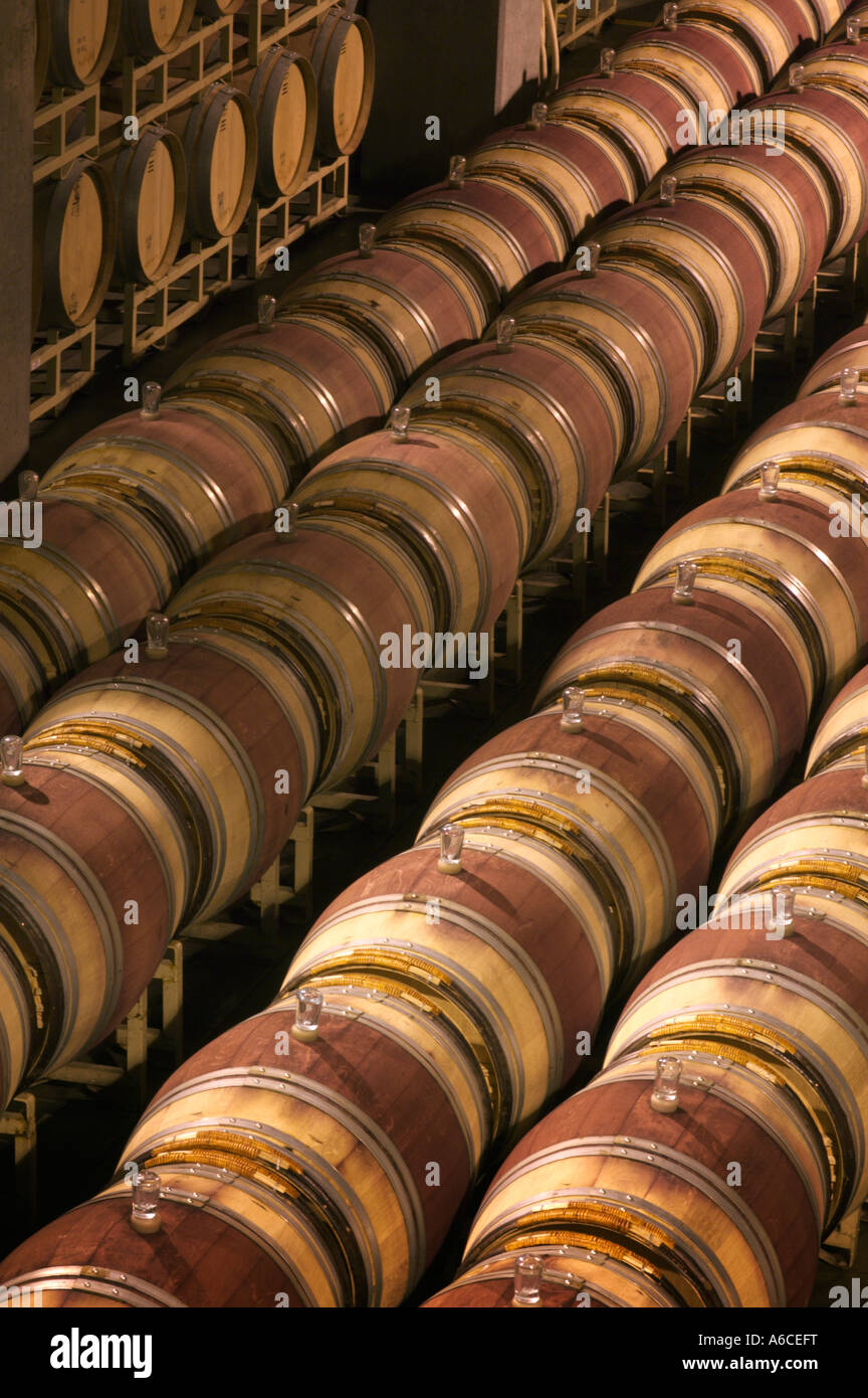 Oak wine barrels in La Petit Chai The Little Cellar barrel room at ...