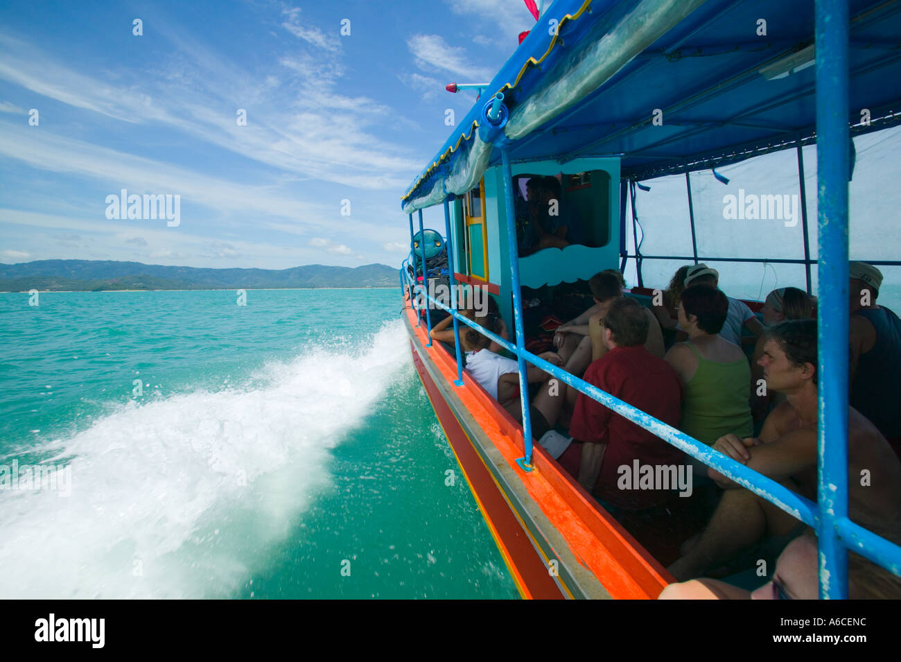 Ferry boat heading to Ko Koh Samui an island in the Gulf of Thailand ...