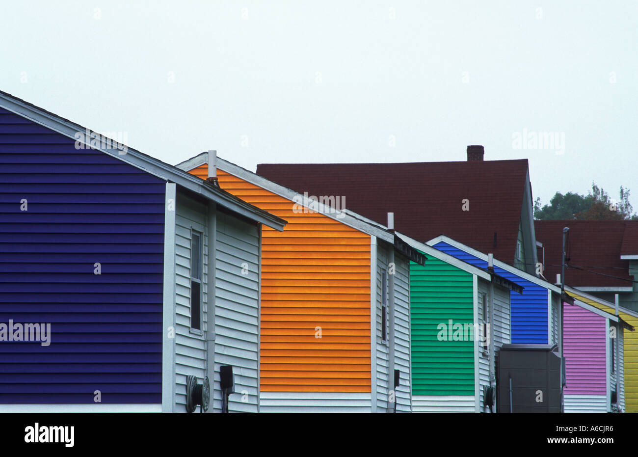 USA Maine Mount Desert Island row of colorful motels units Stock Photo ...